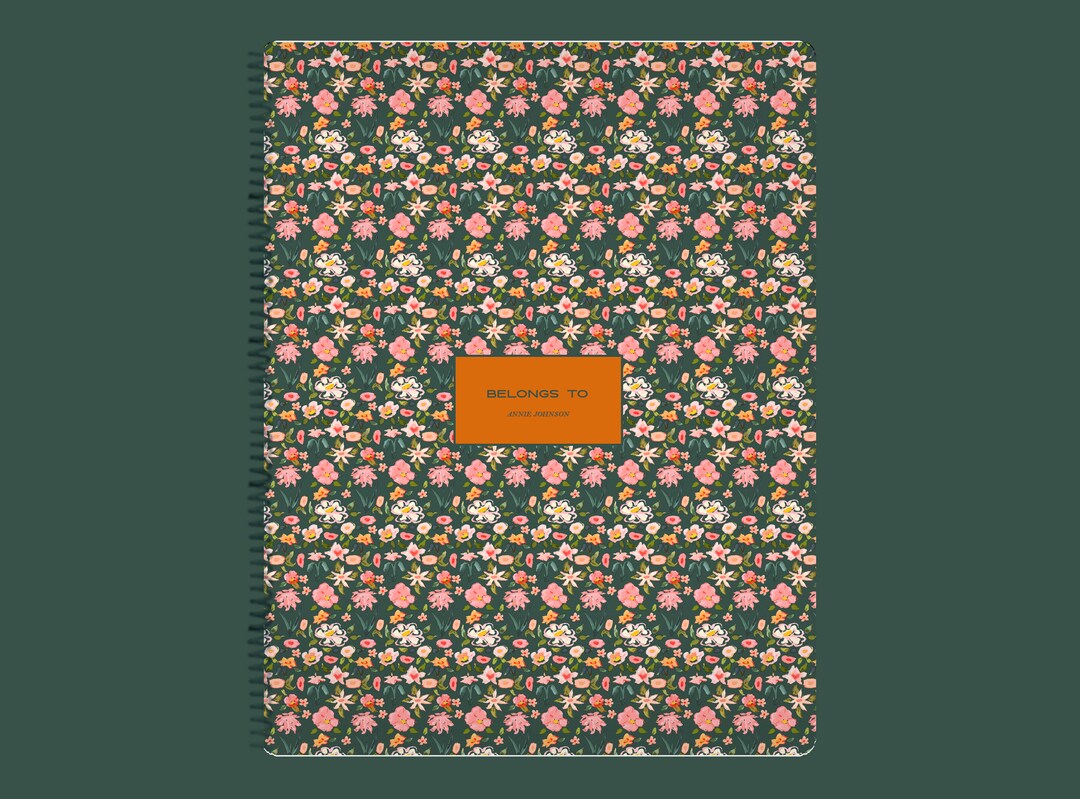 Personalized 8.5x11 Notebook: Green Millefleur {illustrated Notebook ...