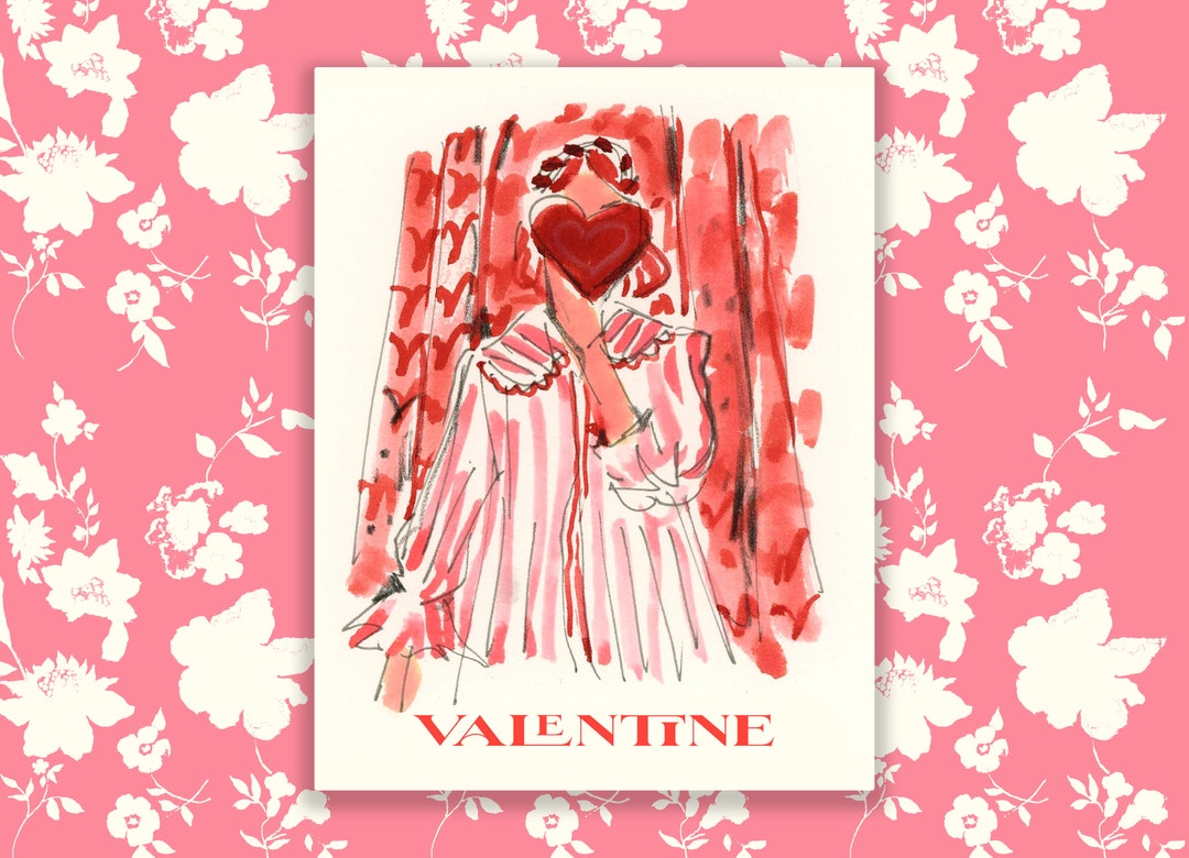 Striped Heart Girl Valentines (galentines, Folded Card) 2024 Cherie - Etsy