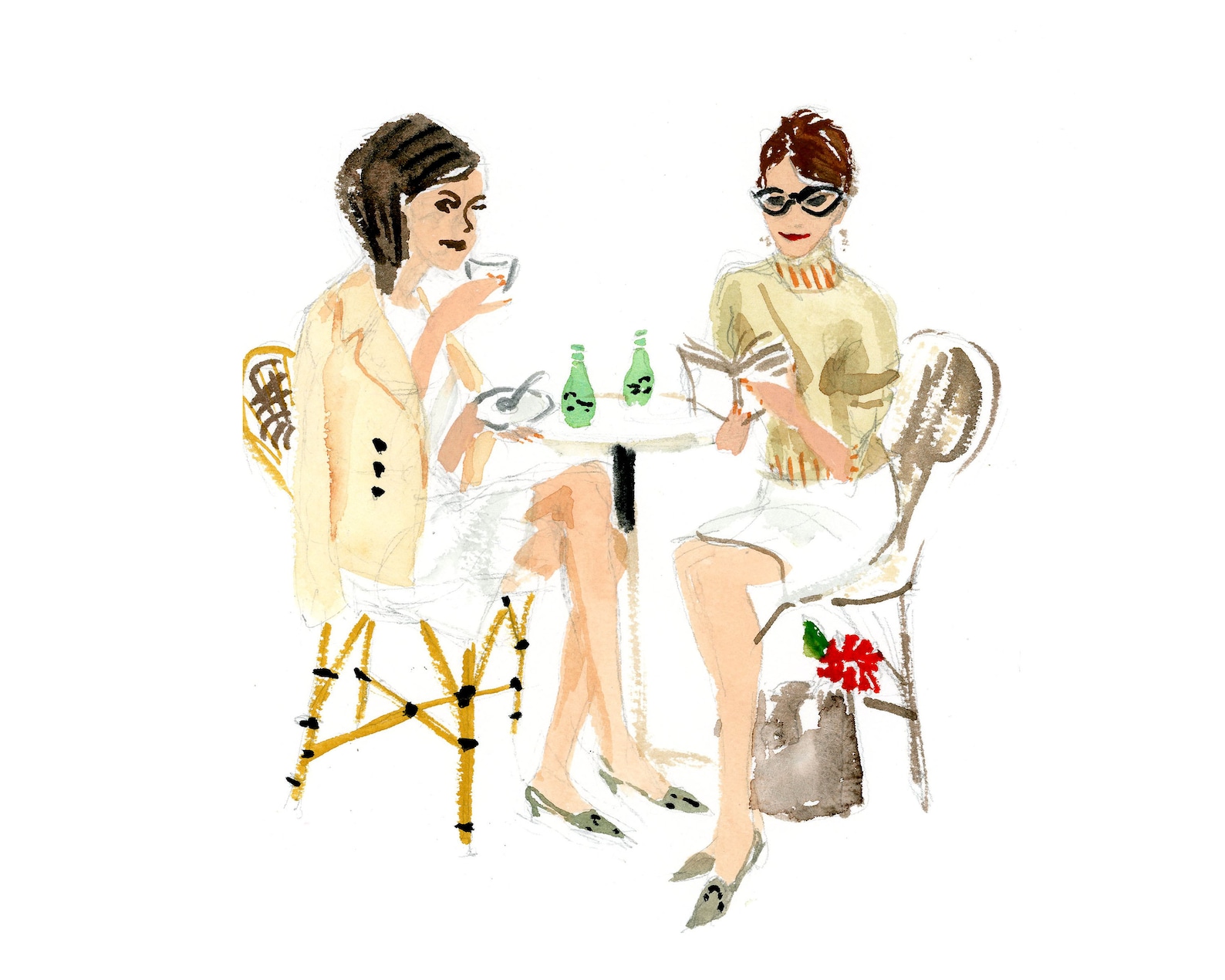 Art Print: Cafe Girls {home Decorating, Original Painting, Watercolor ...