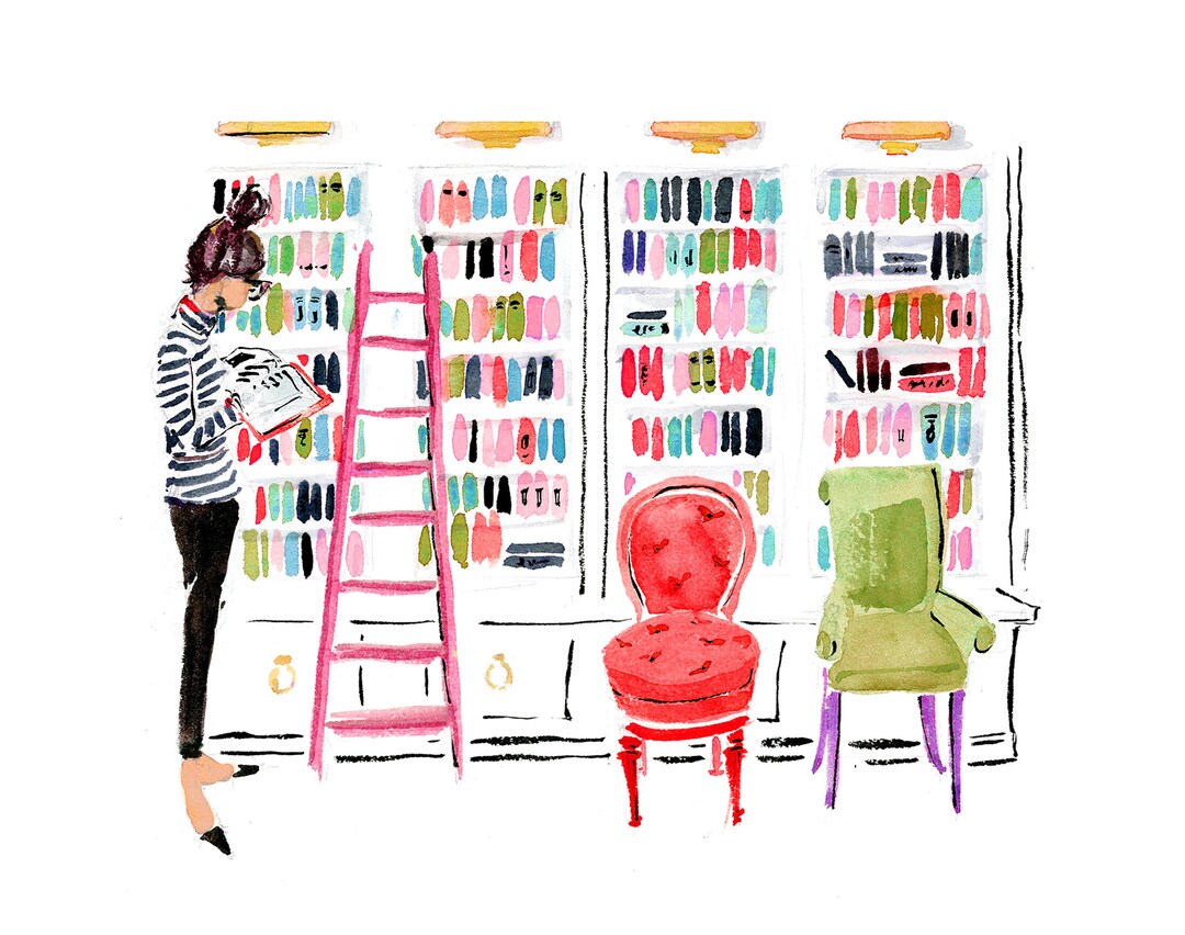 Art Print: "in the Library" Brunette {cute Wall Art, Home Decorating ...