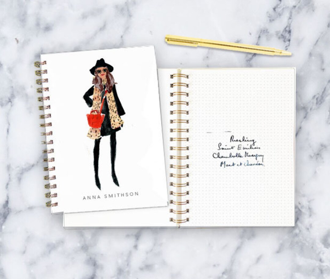 Personalized Gold Spiral Notebook: Black Coat Cheetah Scarf - Etsy