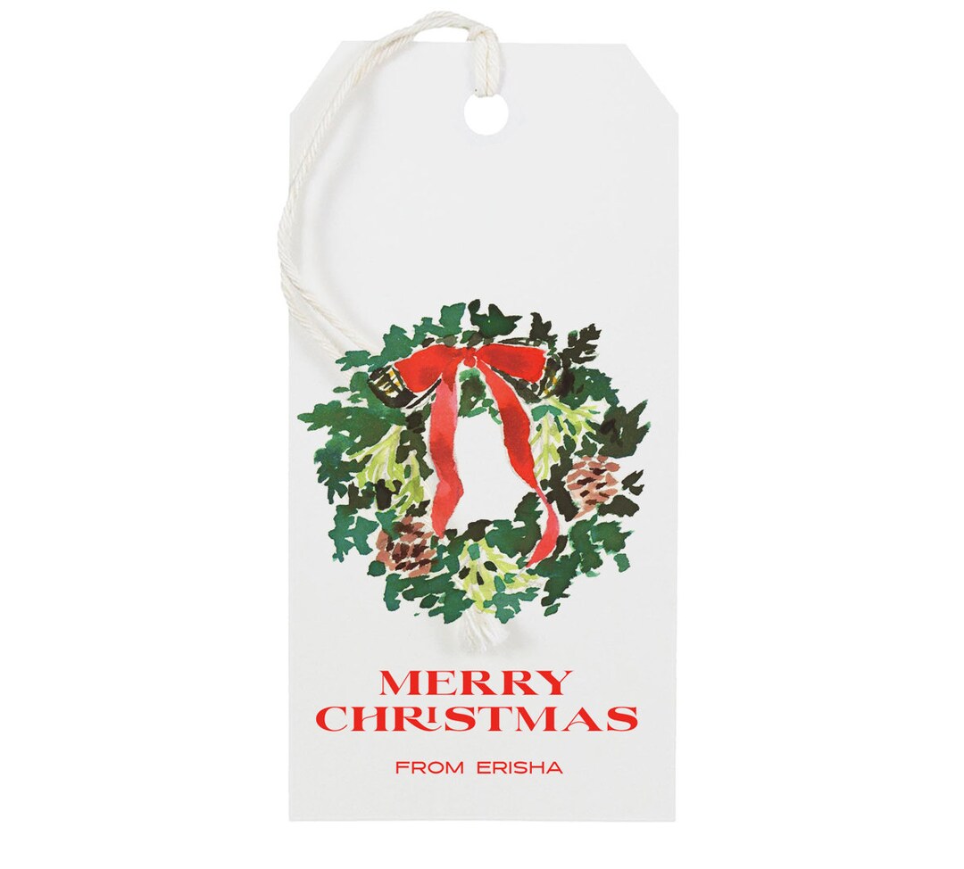 Personalized Christmas Gift Tags: Pine Bow Wreath {holiday Gift Tags ...