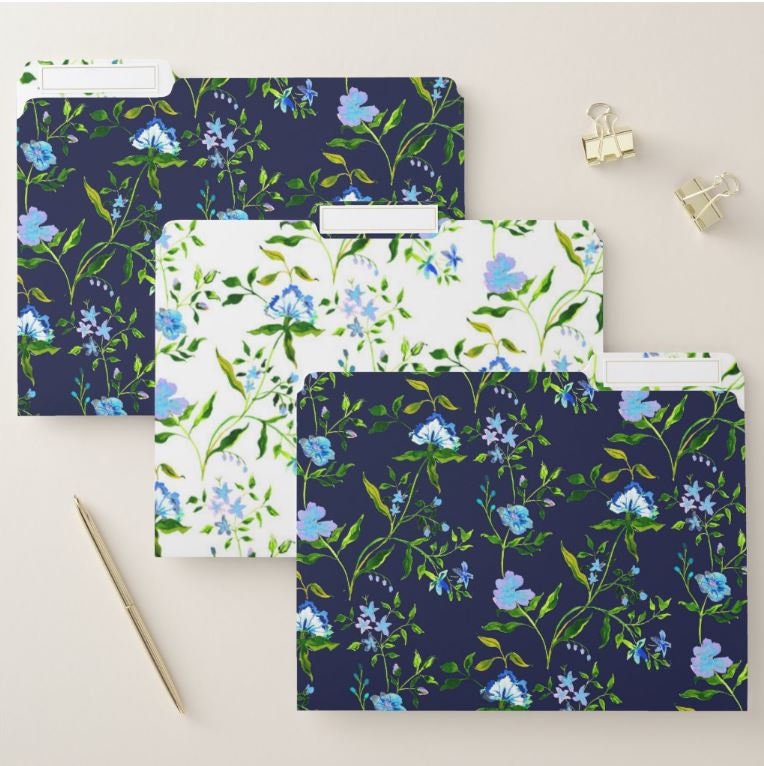File Folders: Navy Vintage Floral Print - Etsy