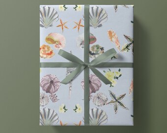 Sea Shell Beach Theme Wrapping Paper, Summer Gift Wrapping, Nautical ...