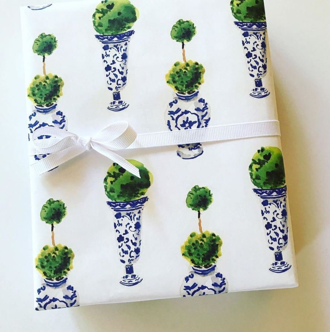 Topiary Ginger Jar Wrapping Paper {christmas, Holiday, Birthday, Gift ...