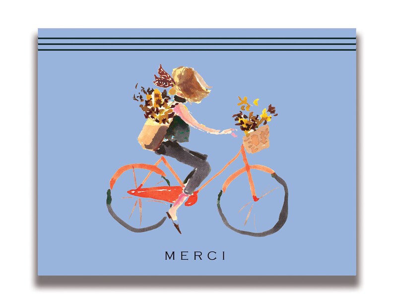 Thank You Cards: Merci Paris Bike Girl stationary Notecards - Etsy