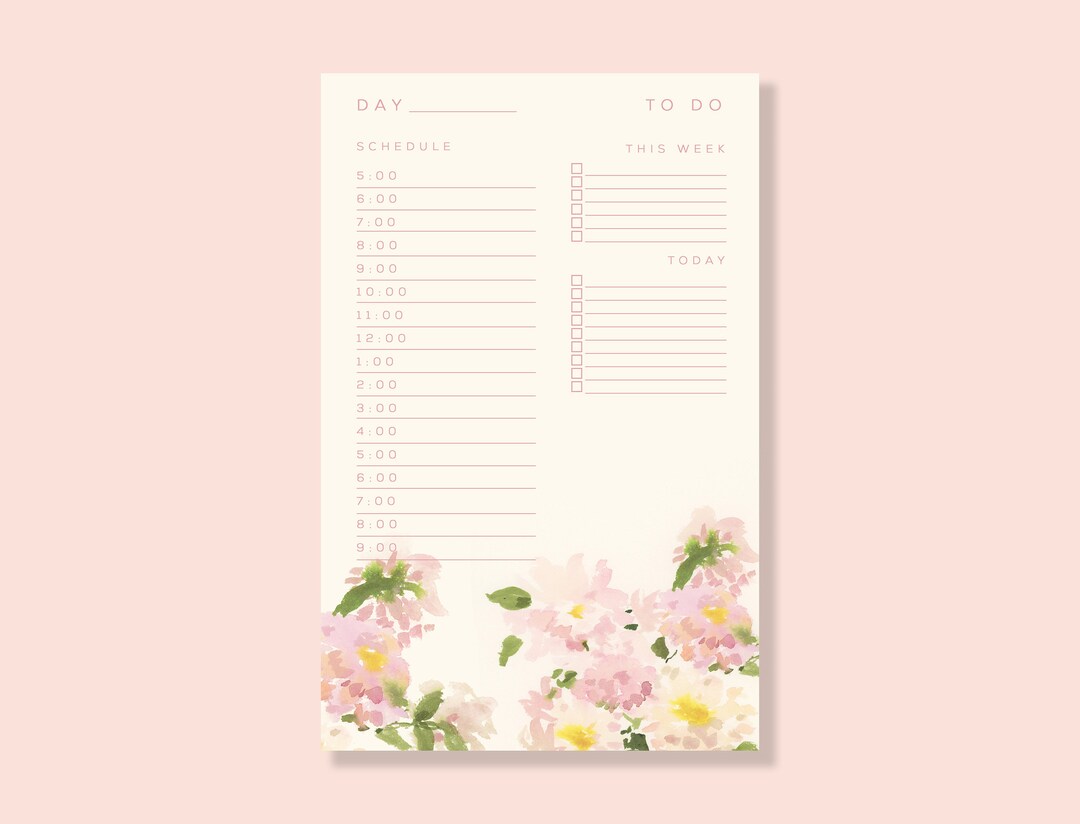 Daily Schedule Notepad: Vintage Pink Dahlias {paper Notepad, to Do List ...