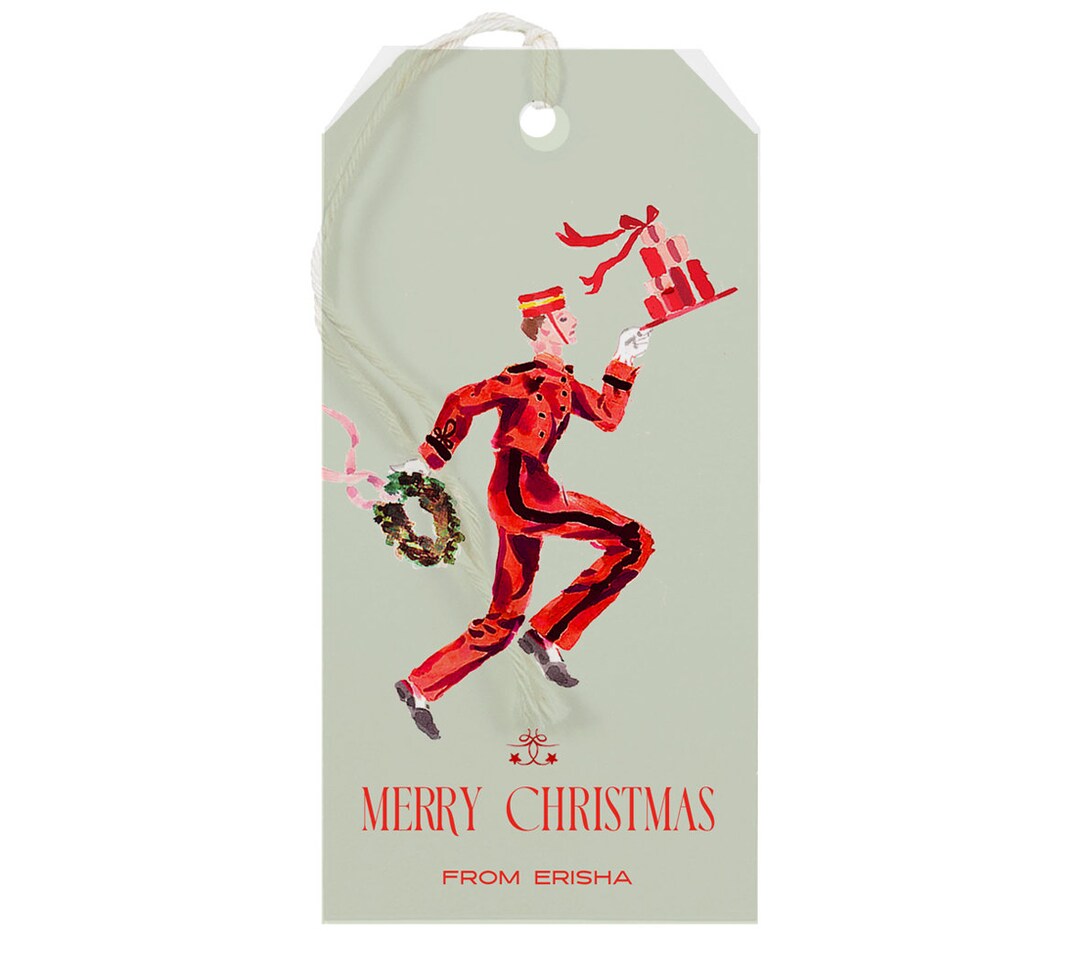 Personalized Christmas Gift Tags: Red Holiday Bellhop holiday Gift Tags ...
