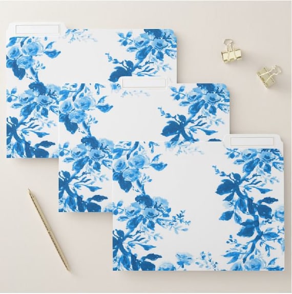 File Folders: Blue and White Floral | Etsy