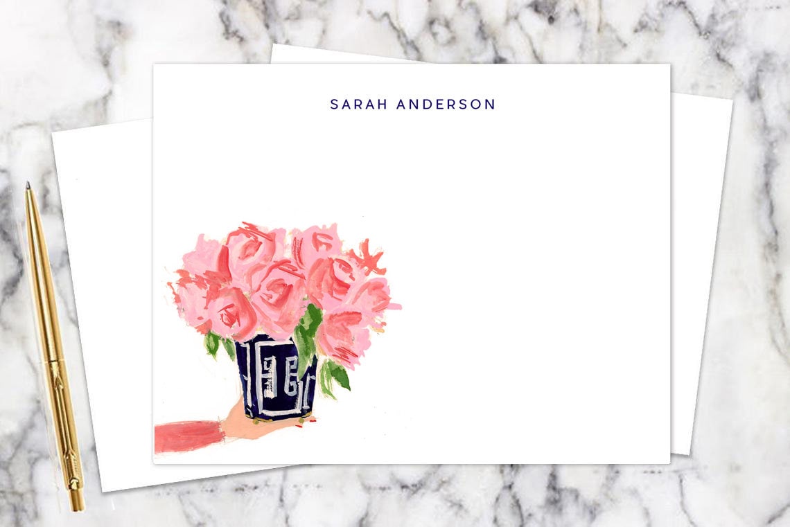Personalized Stationery: Preppy Florals for You Stationary | Etsy
