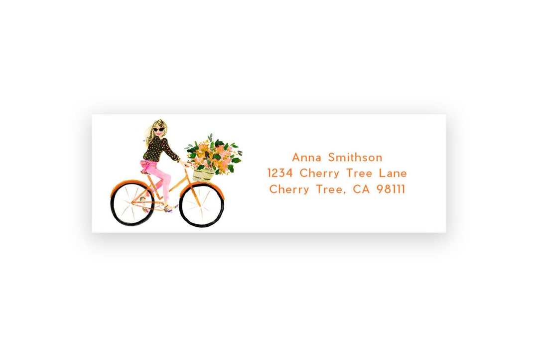 Address Label: Orange Bike Girl Address Label - Etsy