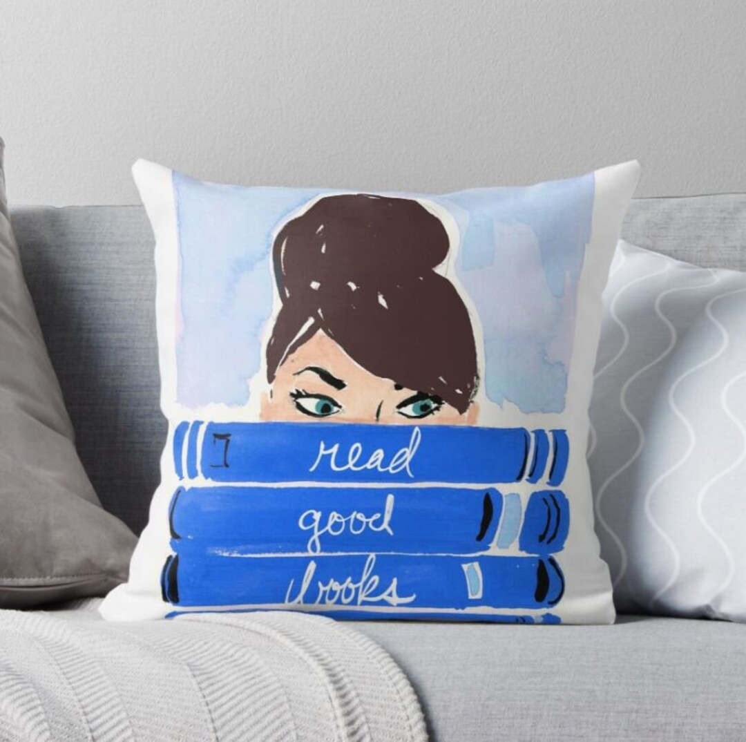 Illustrated Pillow: Read Good Books Brunette in Blue {cute Pillow ...