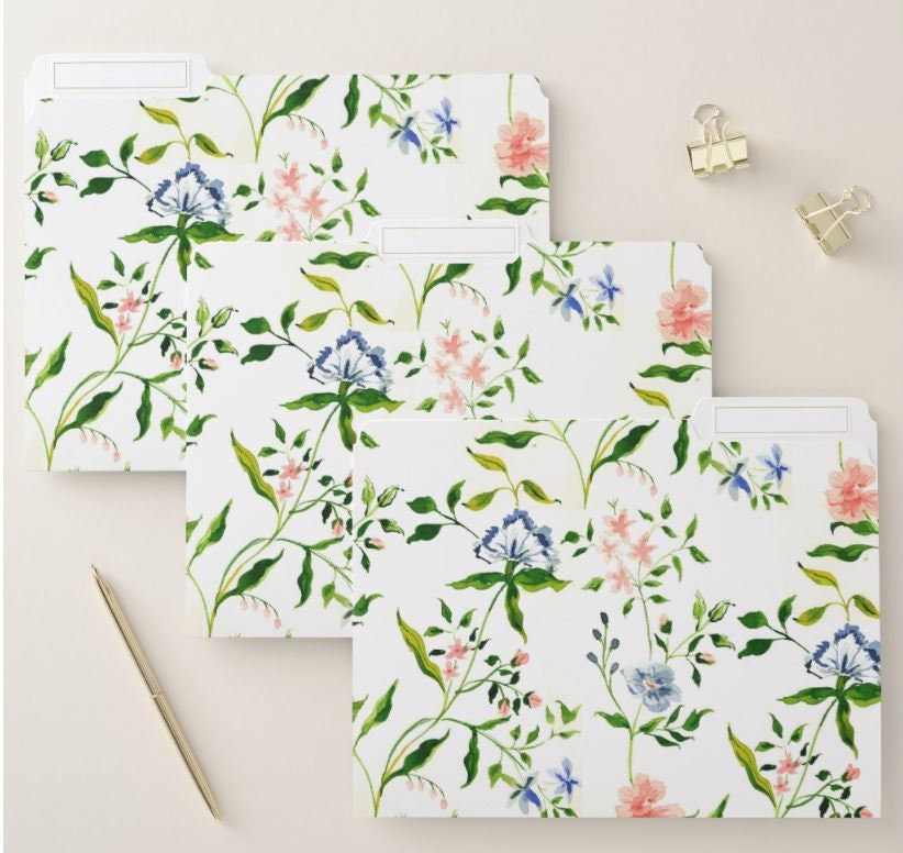 File Folders: Blush & Blue Floral - Etsy