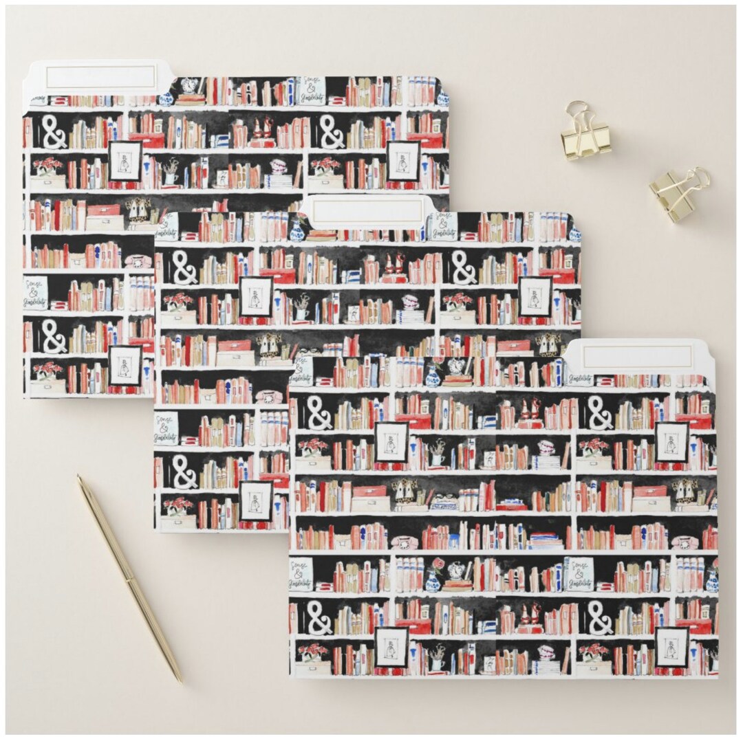 File Folders: Black Bookshelf Print - Etsy