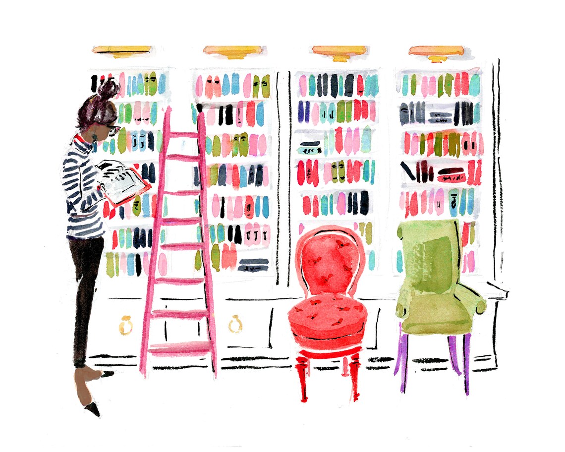 Art Print: in the Library book Sketch Reader - Etsy