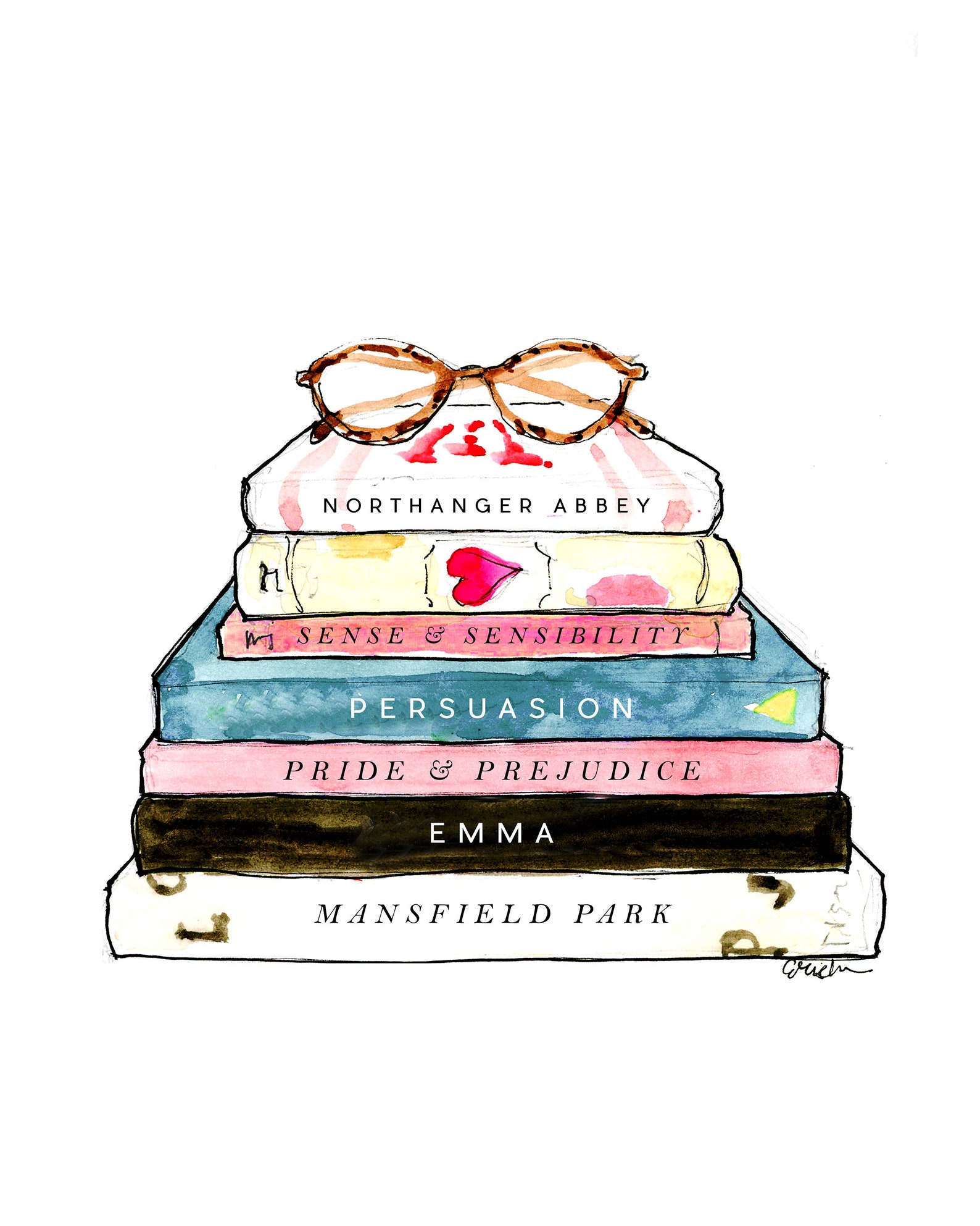 Customizable Book Stack Art Print cute Wall Art Home - Etsy