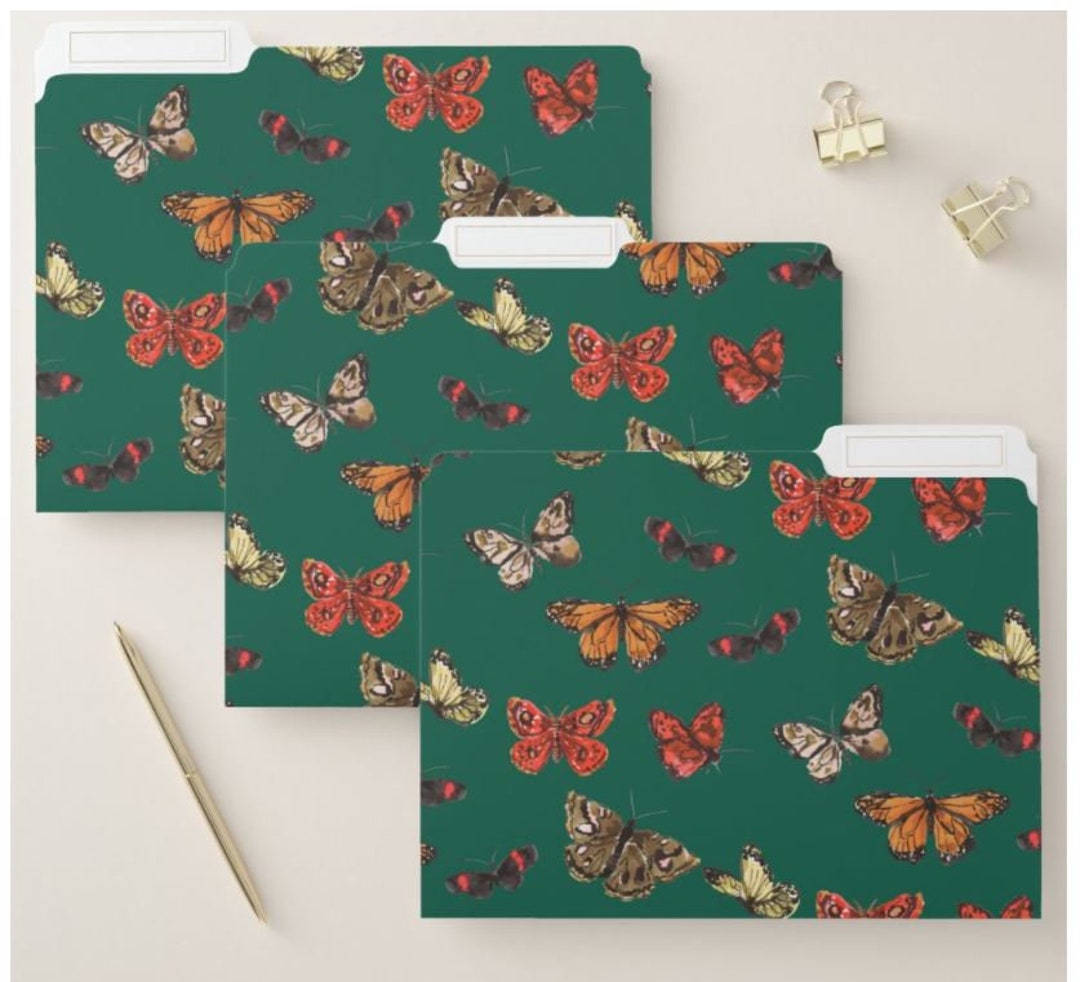 File Folders: Hunter Green Butterflies - Etsy