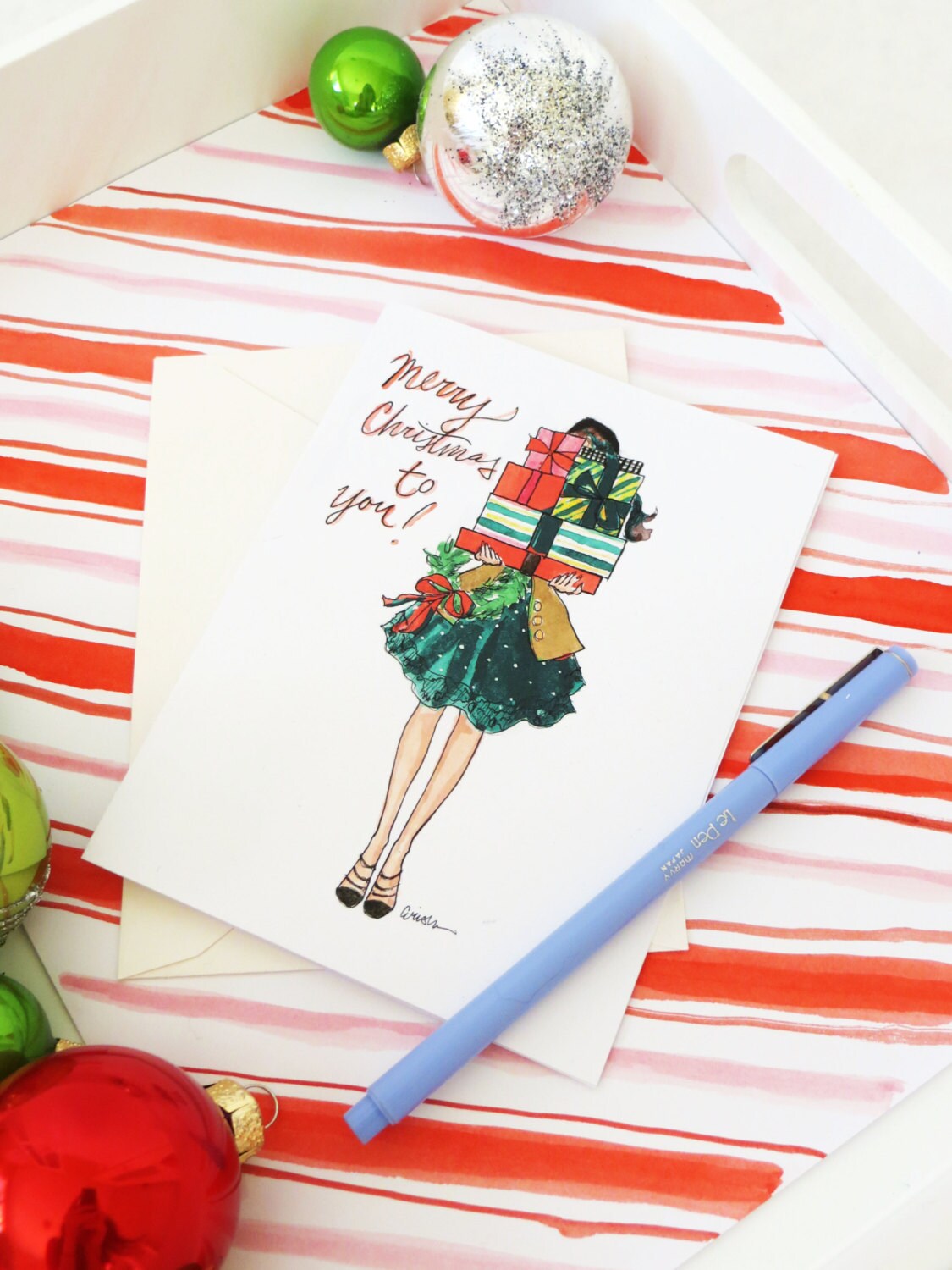 Set of Illustrated Christmas Cards: Bearing Gifts { Fashion Christmas ...