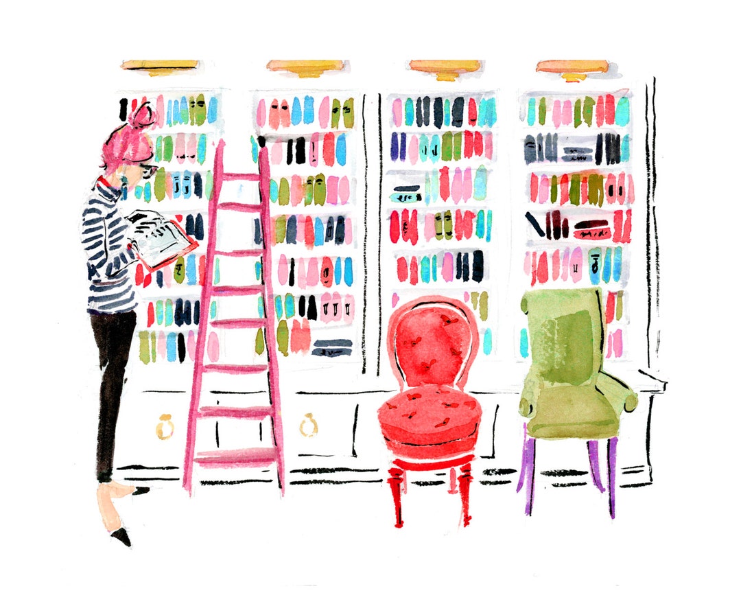 Art Print: "in the Library" {book Sketch, Reader, Reading Drawing, Cute ...