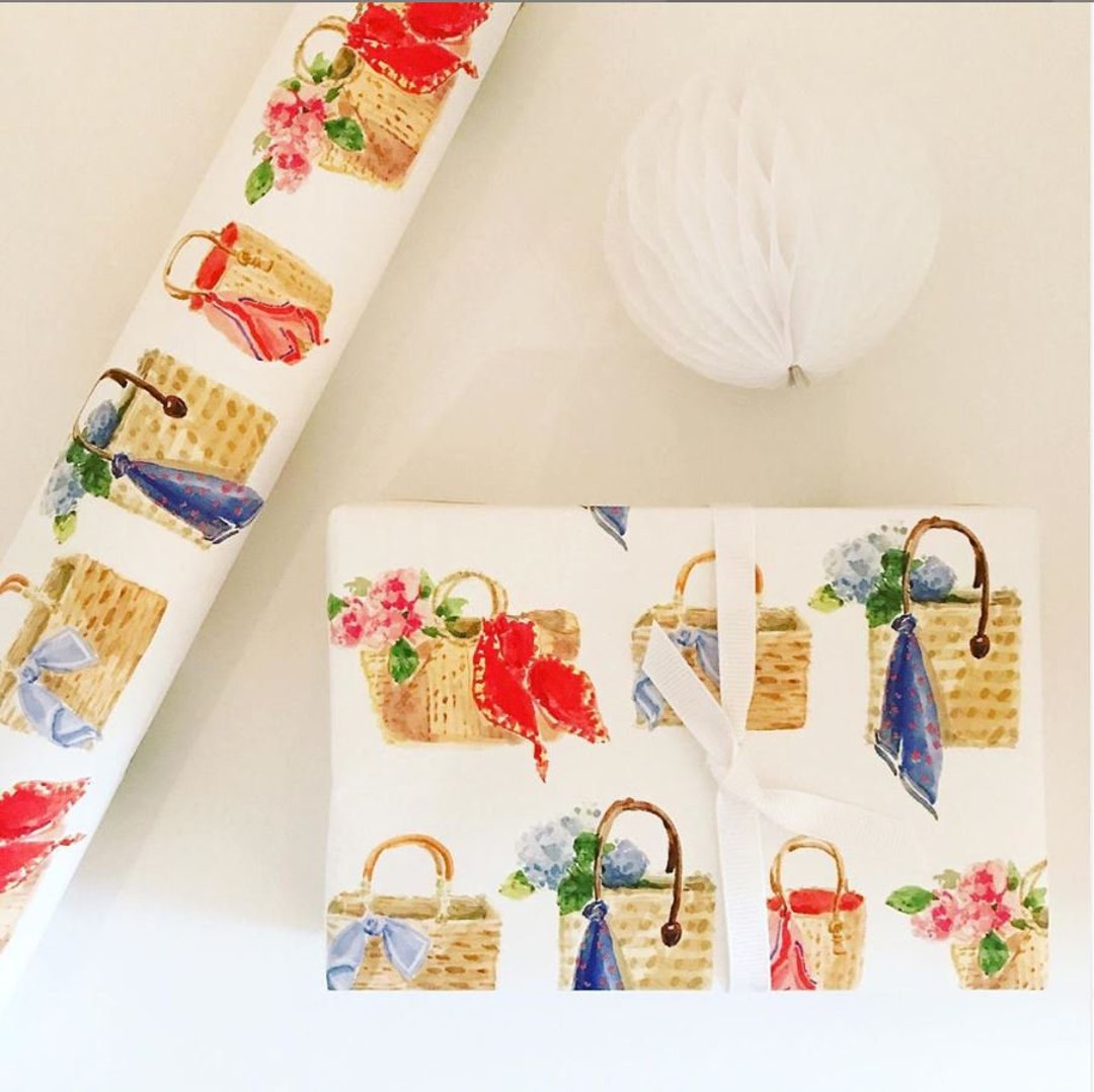 Straw Totes Wrapping Paper {christmas, Holiday, Birthday, Gift Wrap} - Etsy