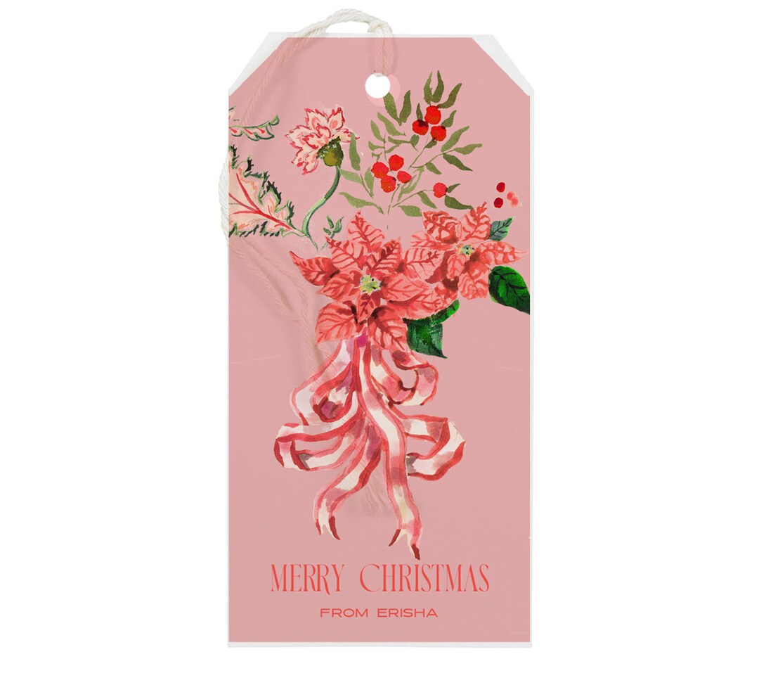 Personalized Christmas Gift Tags: Pink Poinsettia on Pink {holiday Gift ...