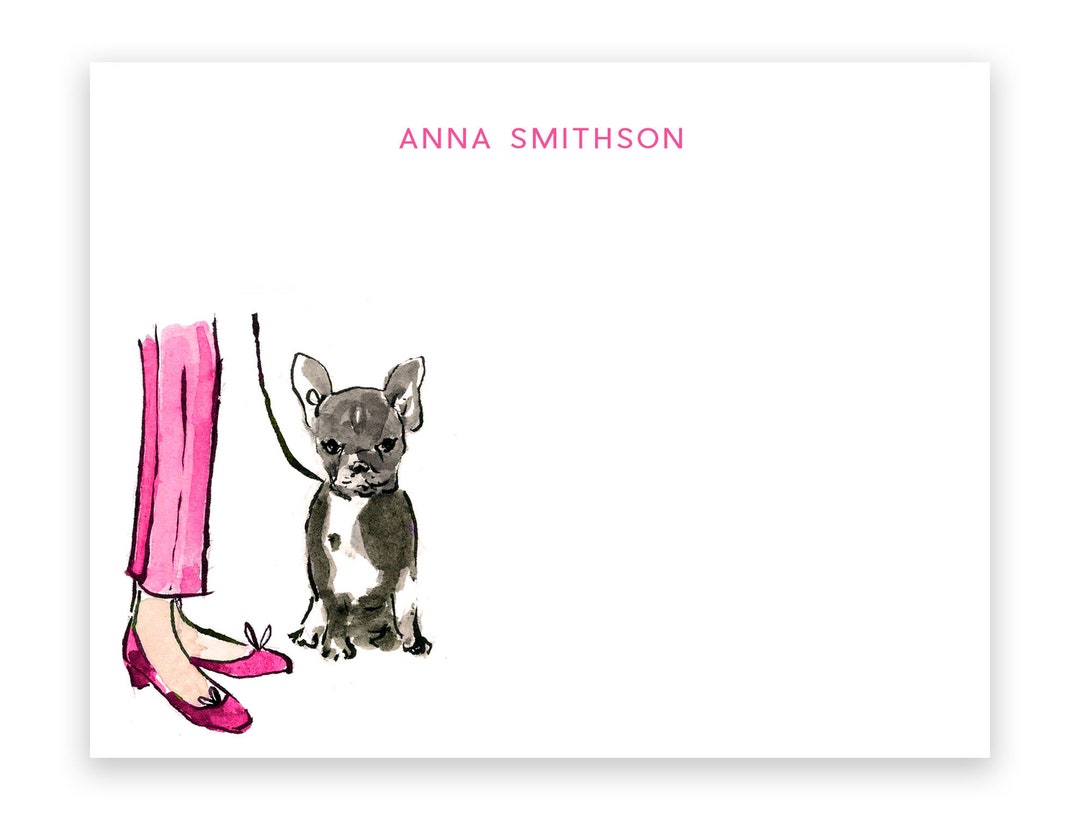 Personalized Stationery Notecards: Frenchie and Flats Pink {stationary ...