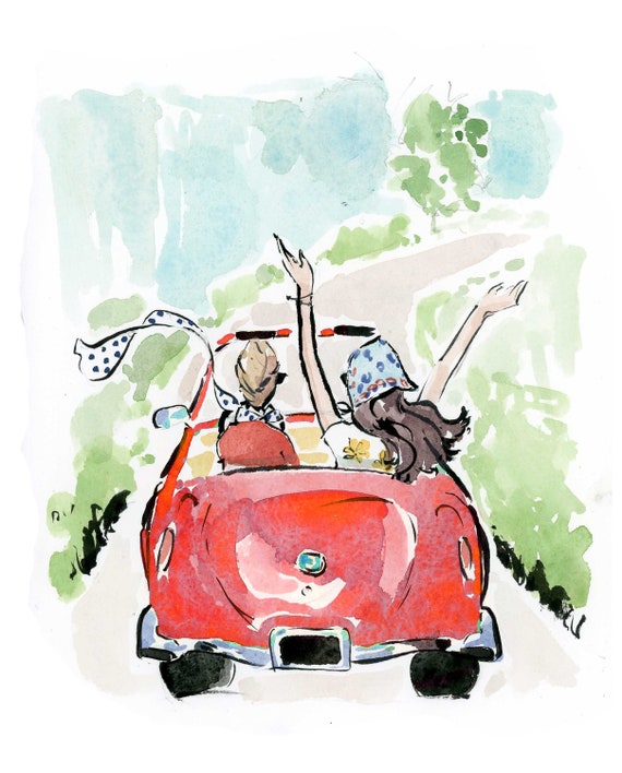 Art Print: Convertible Girls in Red cute Wall Art Home | Etsy