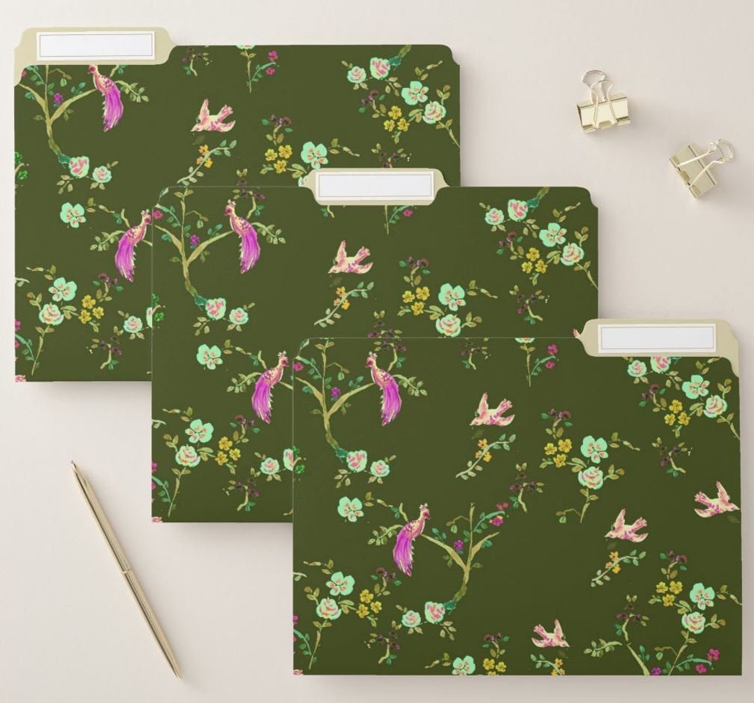 File Folders: Olive Peacock Chinoiserie - Etsy