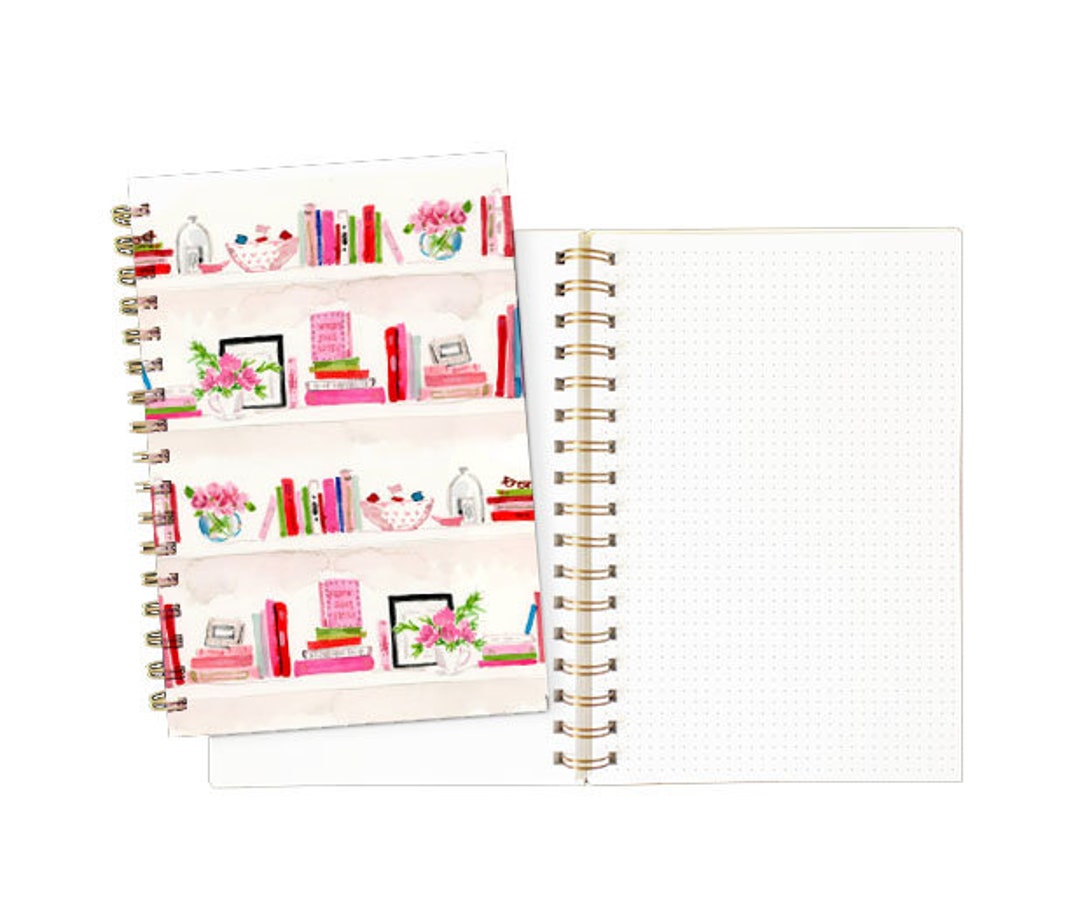 Gold Spiral Notebook: Bookshelf in Pink - Etsy