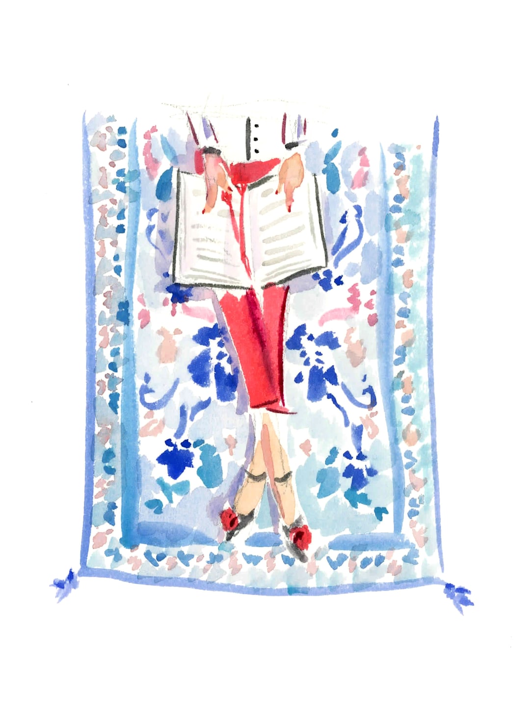 Oriental Rug Reader Art Print {book Sketch, Reader, Reading Drawing ...