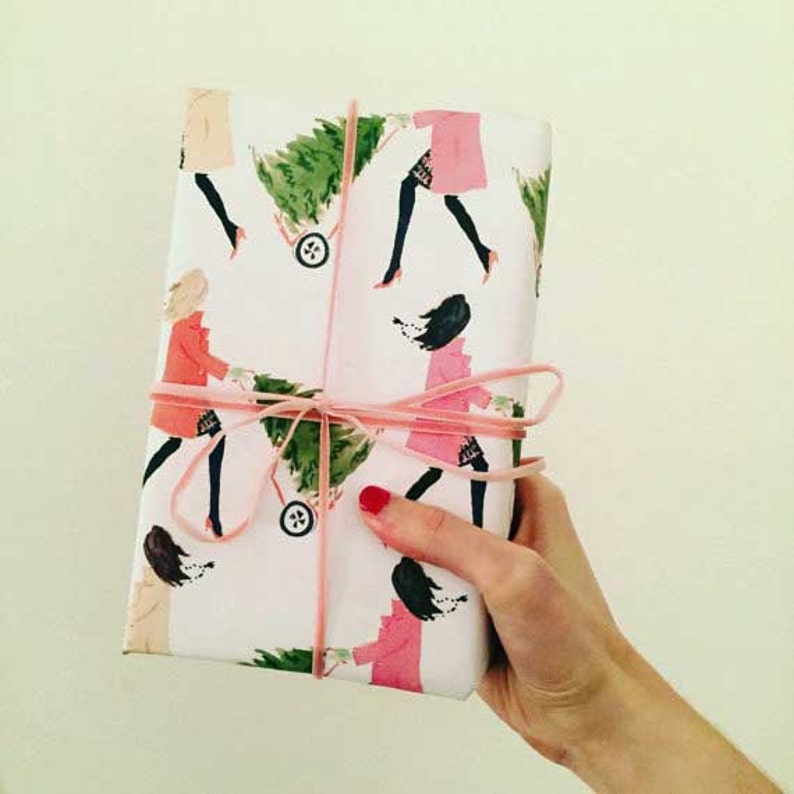 Christmas Wrapping Paper: Tree Toting Girls christmas - Etsy