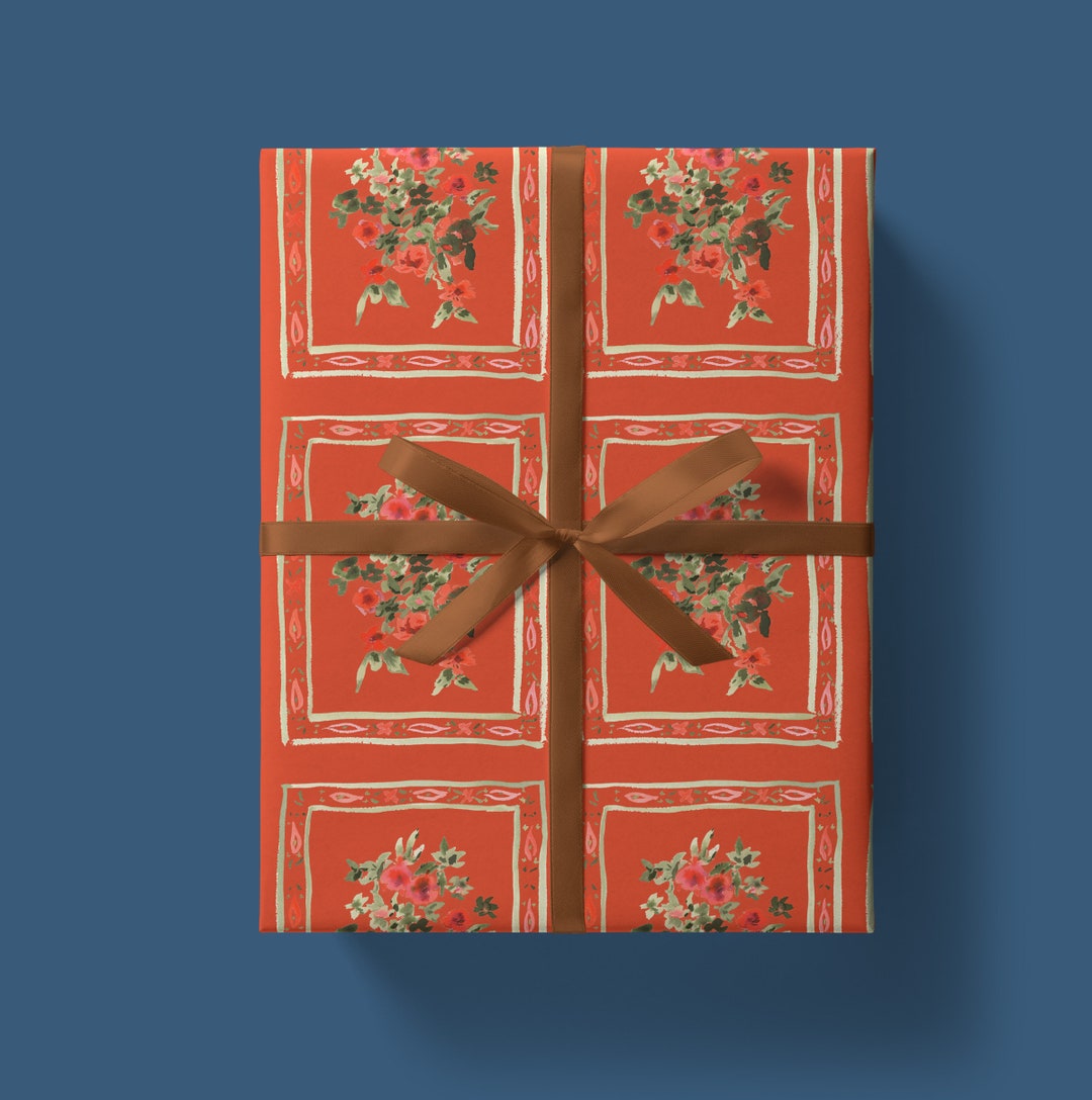 Wrapping Paper: Persimmon Brocade Floral {holiday, Birthday, Gift Wrap ...
