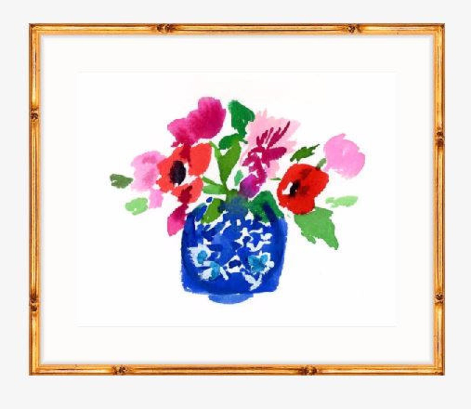 Art Print: Blue Square Vase Floral cute Wall Art Home - Etsy