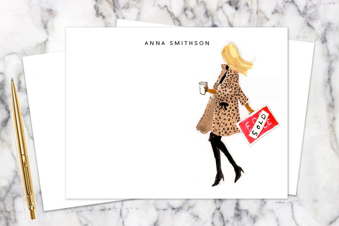 Personalized Real estate Note cards - Leopard Print House Stationery ...