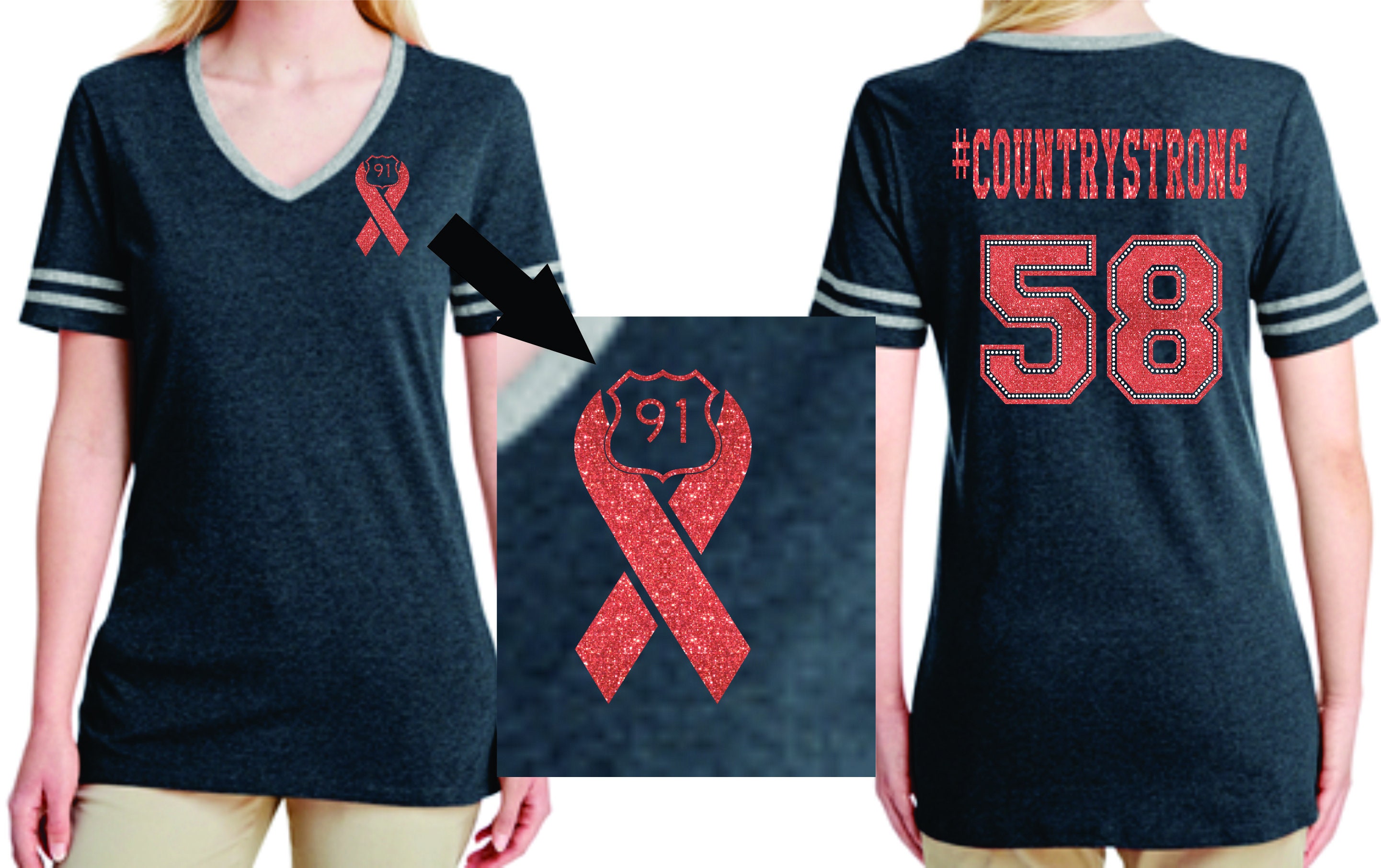 Route 91 Survivor Ribbon Jersey Tee. Bling Glitter. Never Forgotten. # ...