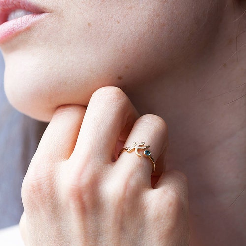 Custom Initial Ring With Birthstone Personalized Initial | Etsy
