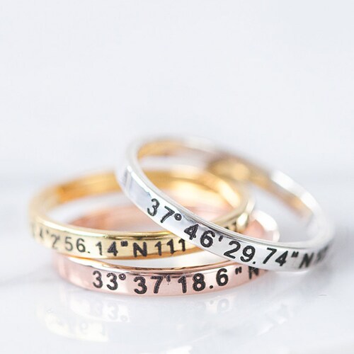 Coordinates Ring Personalized Latitude Longitude Ring | Etsy