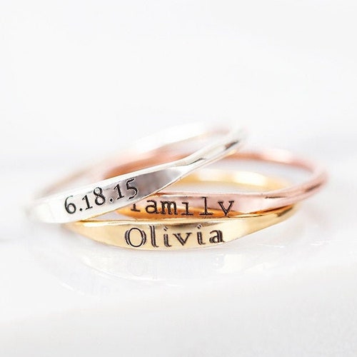 Skinny Name Ring Mini Name Ring Skinny Stackable Name Ring - Etsy