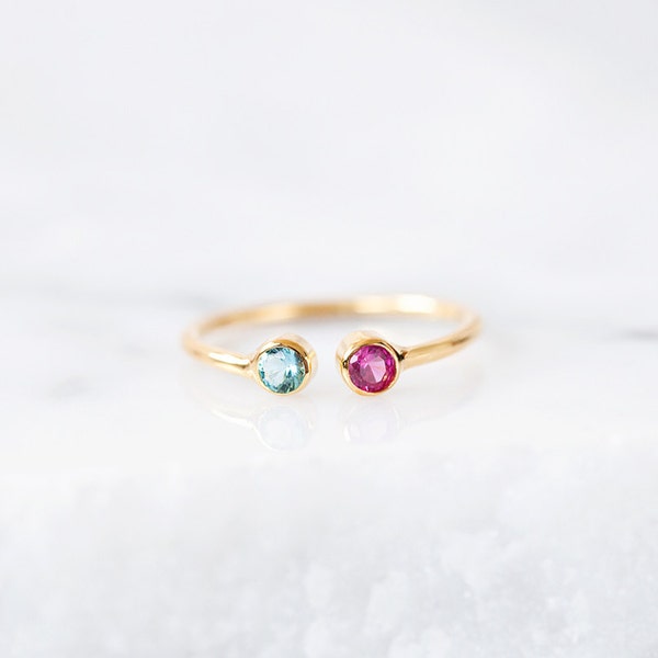 Two Birthstone Ring - Etsy