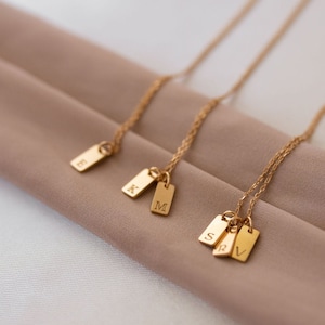 Dainty Initial Tag Necklace - Personalized Gold Bar Tag Necklace ...