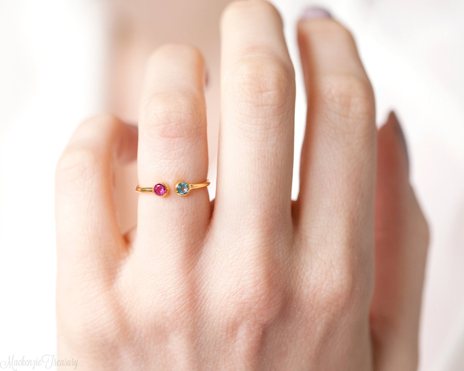 Dual Birthstones Ring Two Stones Ring 2 Birthstones Ring | Etsy