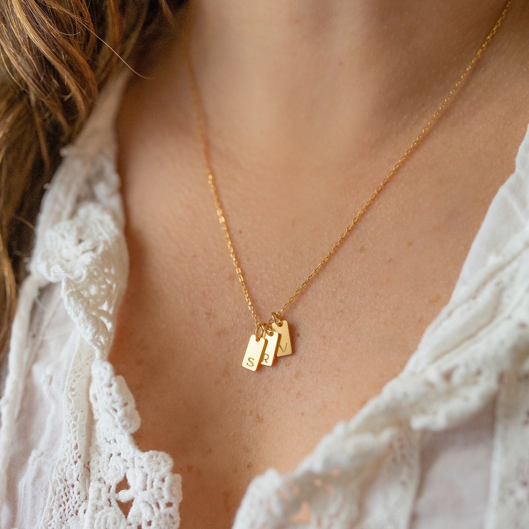 Personalized Tag Initial Necklace - Modern Engraved Dainty Pendant ...