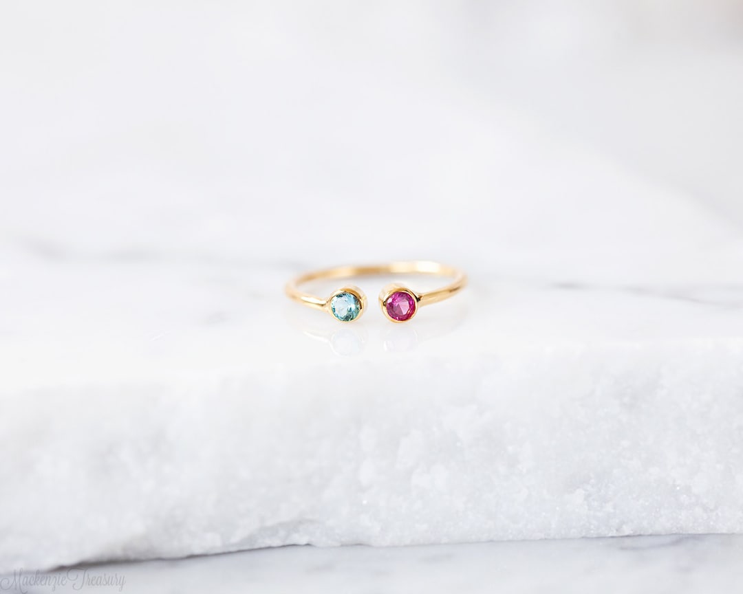Dual Birthstones Ring - Two Stones Ring - 2 Birthstones Ring - Couples ...
