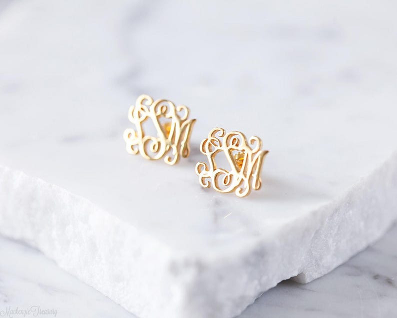 Monogram Earrings Monogram Stud Earrings Personalized - Etsy