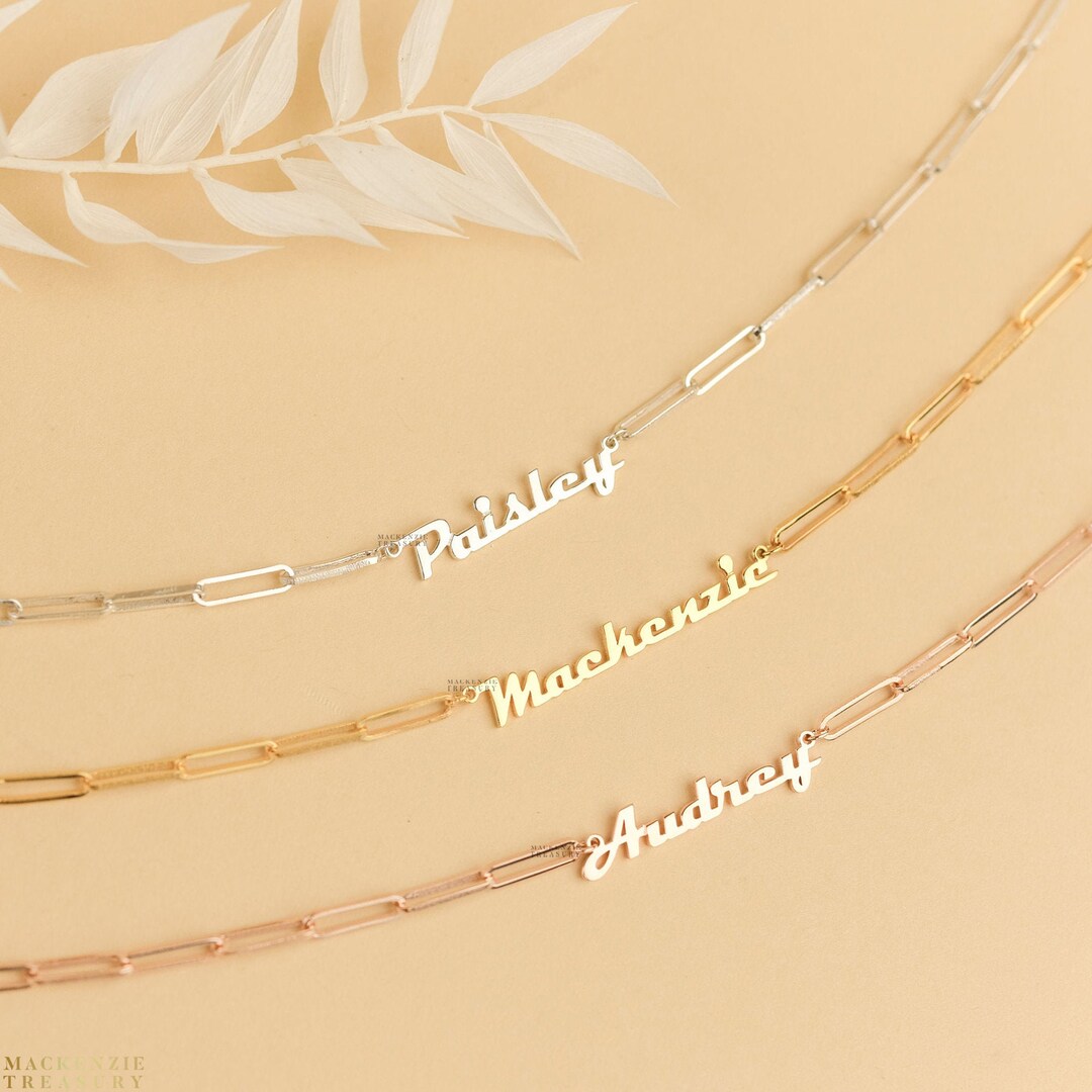 Link Chain Name Necklace - Paper Clip Name Necklace in Silver, Gold ...