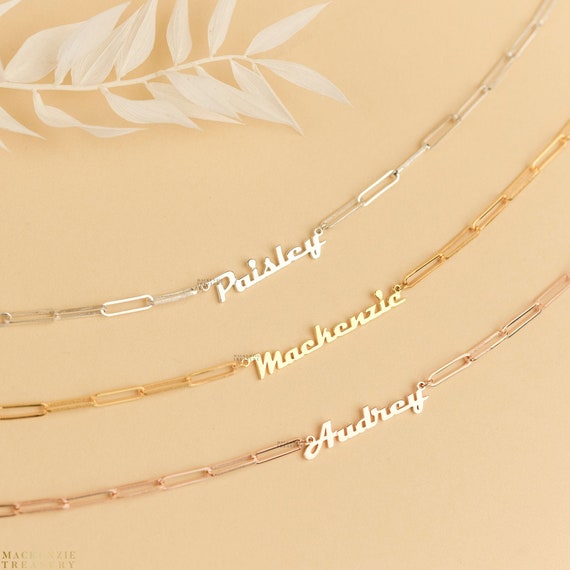 Link Chain Name Necklace Paper Clip Name Necklace in Silver - Etsy
