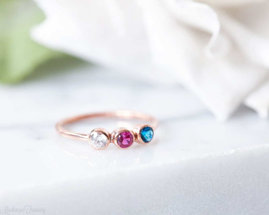 Triple Birthstone Ring - Triple Stone Ring - 3 Birthstone Ring - Three ...