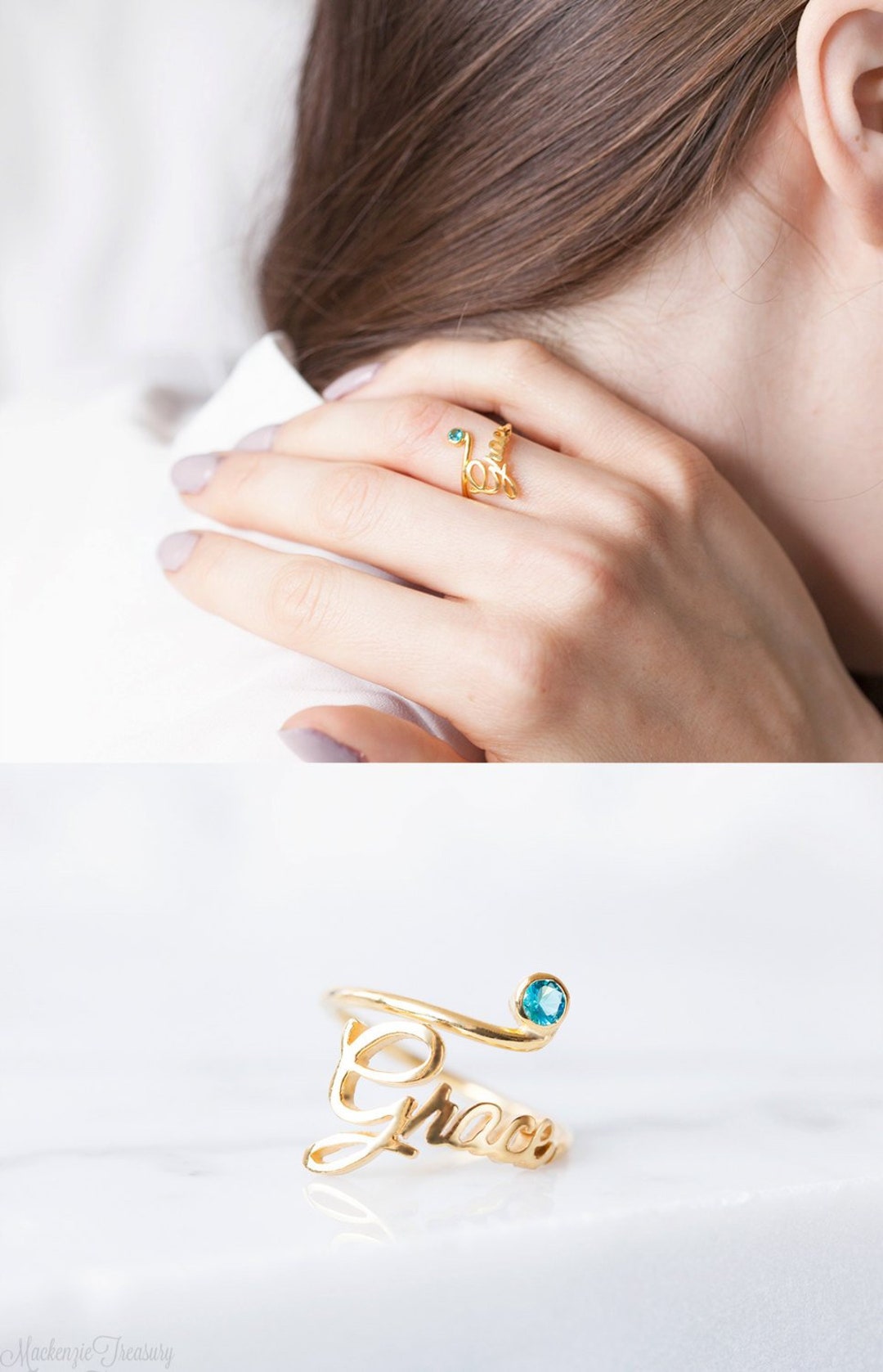 Birthstone Name Ring - Custom Name Ring With Birthstone - Custom Name ...