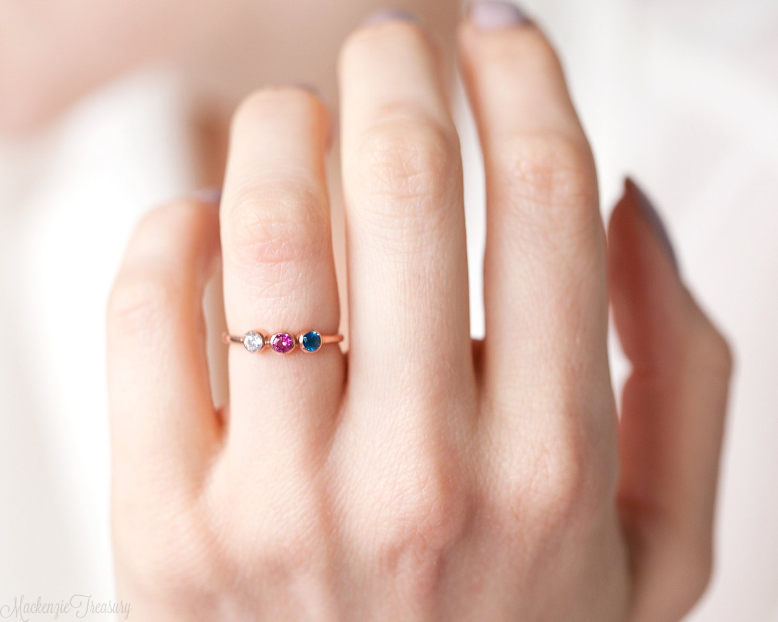 Triple Birthstone Ring Triple Stone Ring 3 Birthstone Ring - Etsy