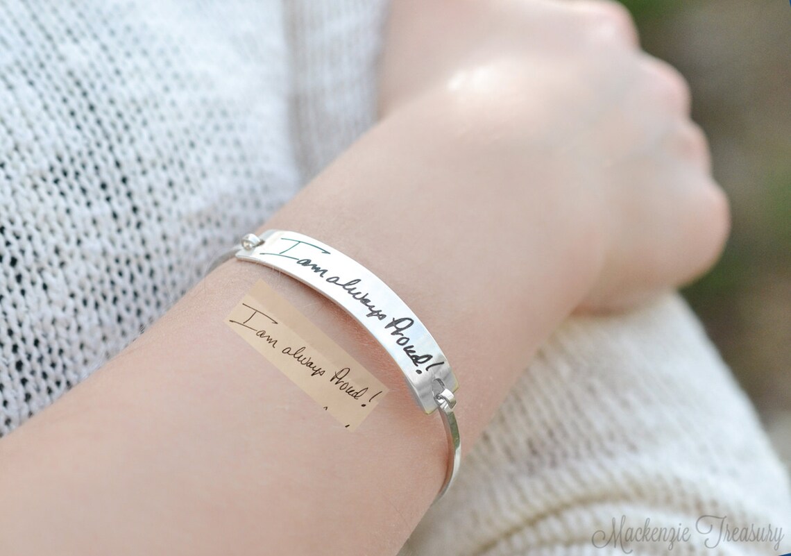 Handwriting Engraved Bangle Actual Signature Bangle | Etsy